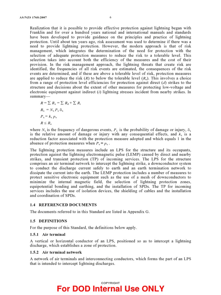 For DOD Internal Use ONLY: AS/NZS 1768:2007 6 | PDF | Lightning | Risk
