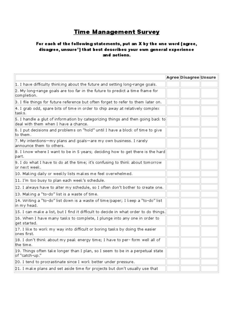 Time Management Survey | Time Management | Psychology & Cognitive Science