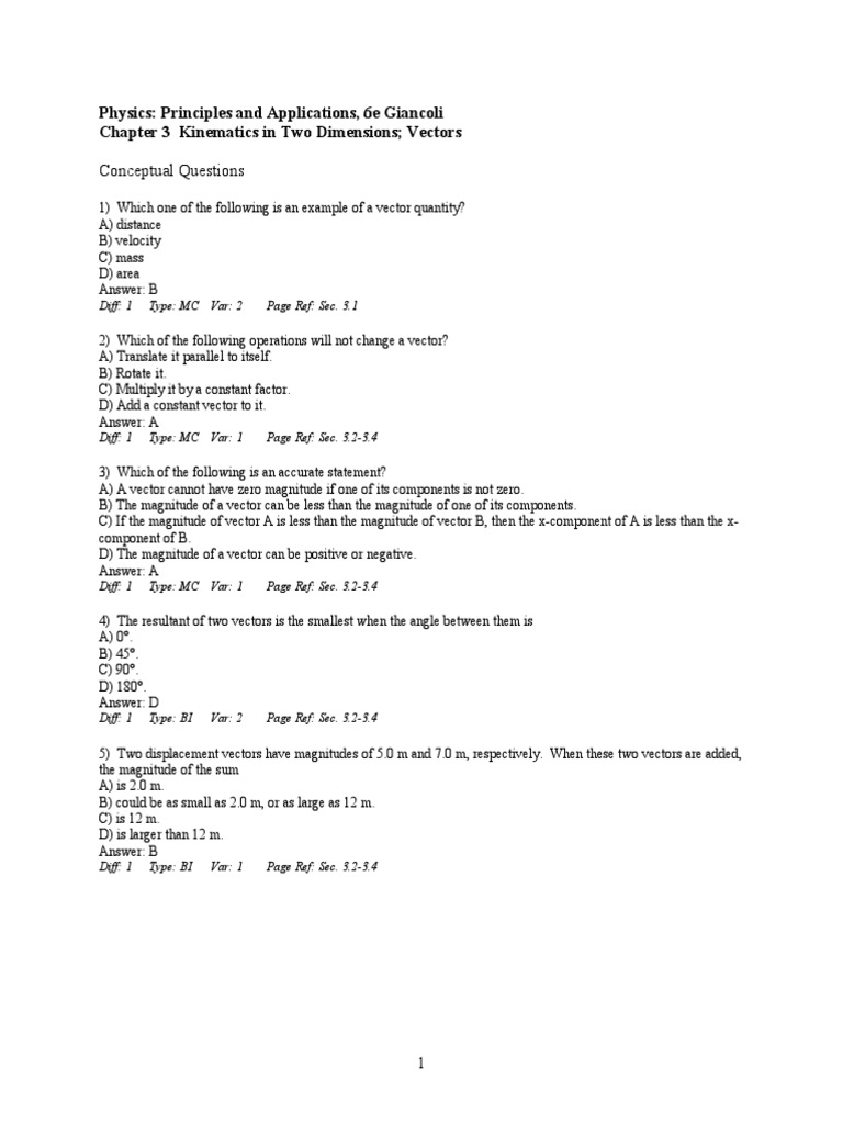 Holt physics conceptual question Chapter 3 - With Answer | Euclidean ...