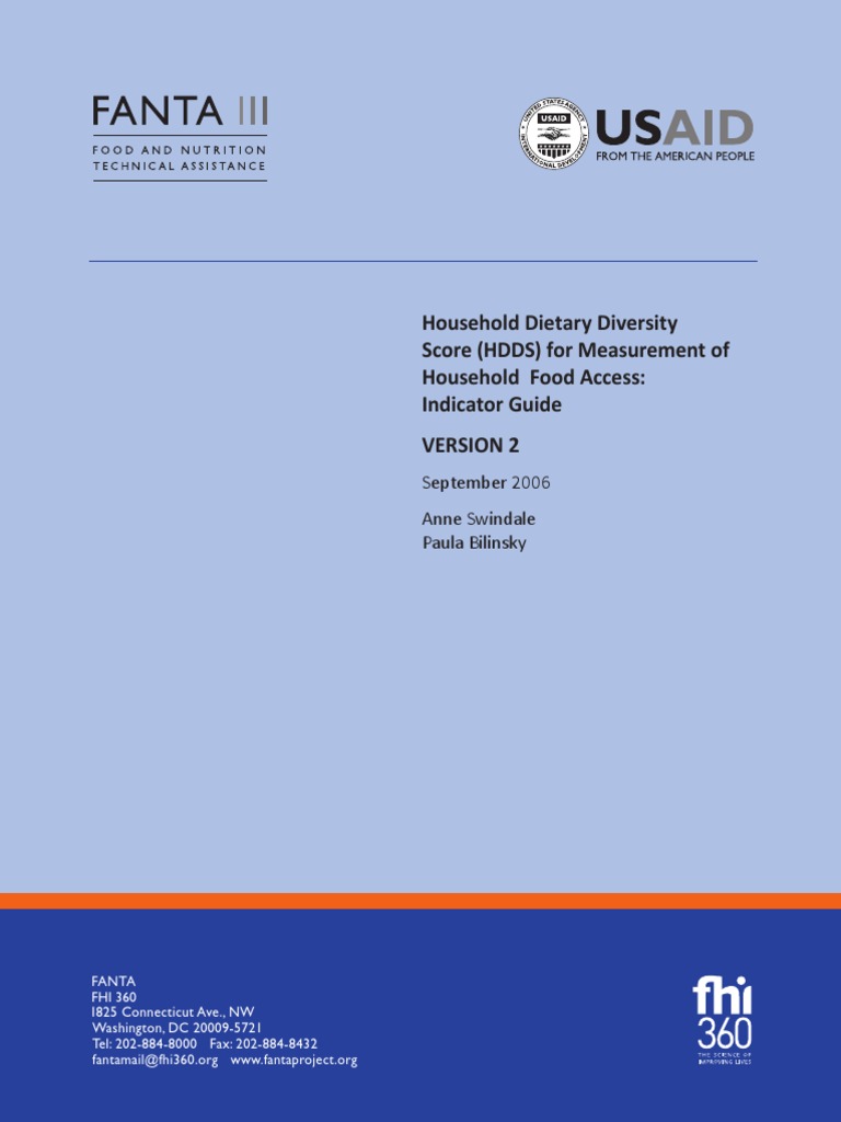 Household Dietary Diversity Score (HDDS) For Measurement of Household ...