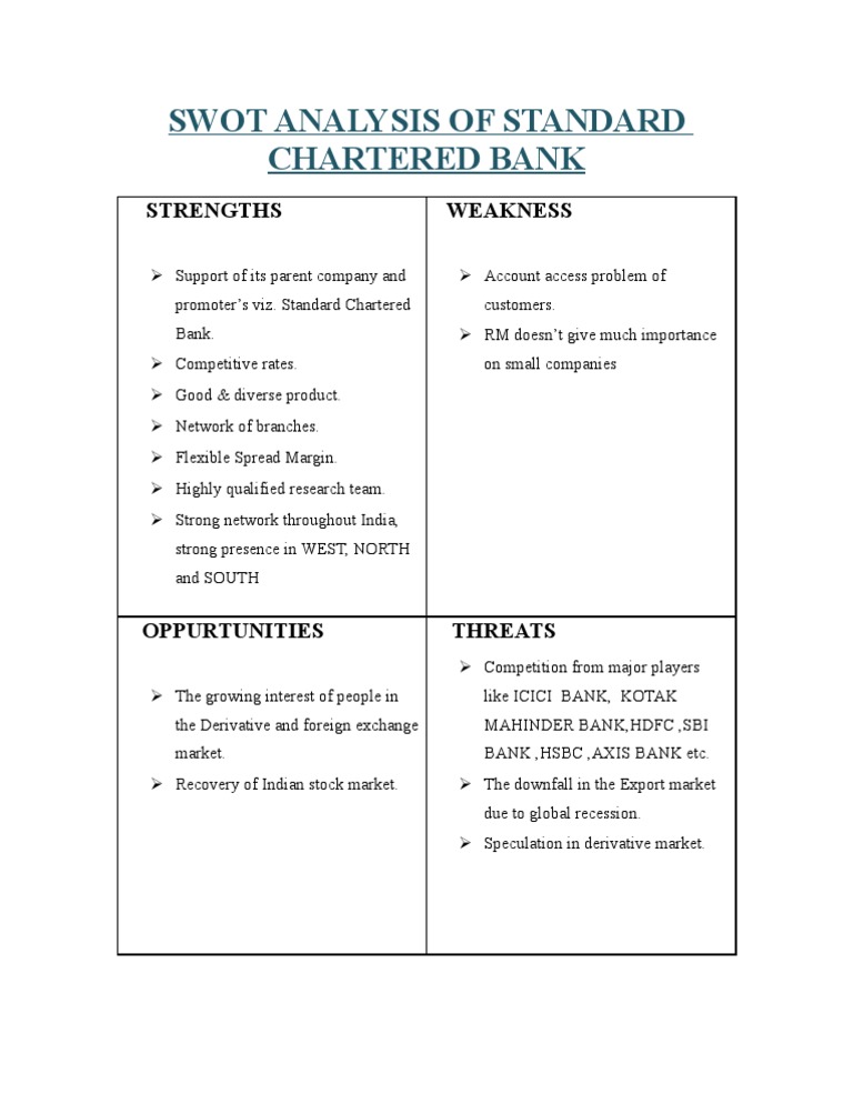 Swot Analysis of Standard Chartered Bank | PDF | Stock Market | Banks
