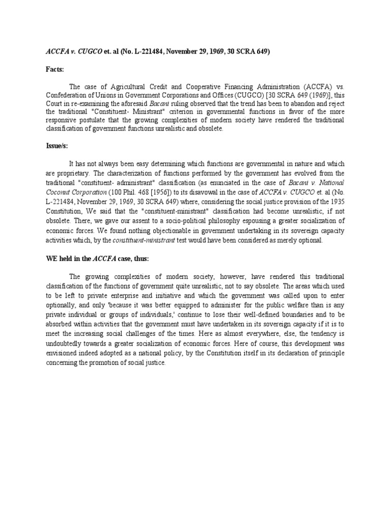 Accfa v. Cugco, 30 Scra 649 (1969) | PDF | Constitution | Public ...