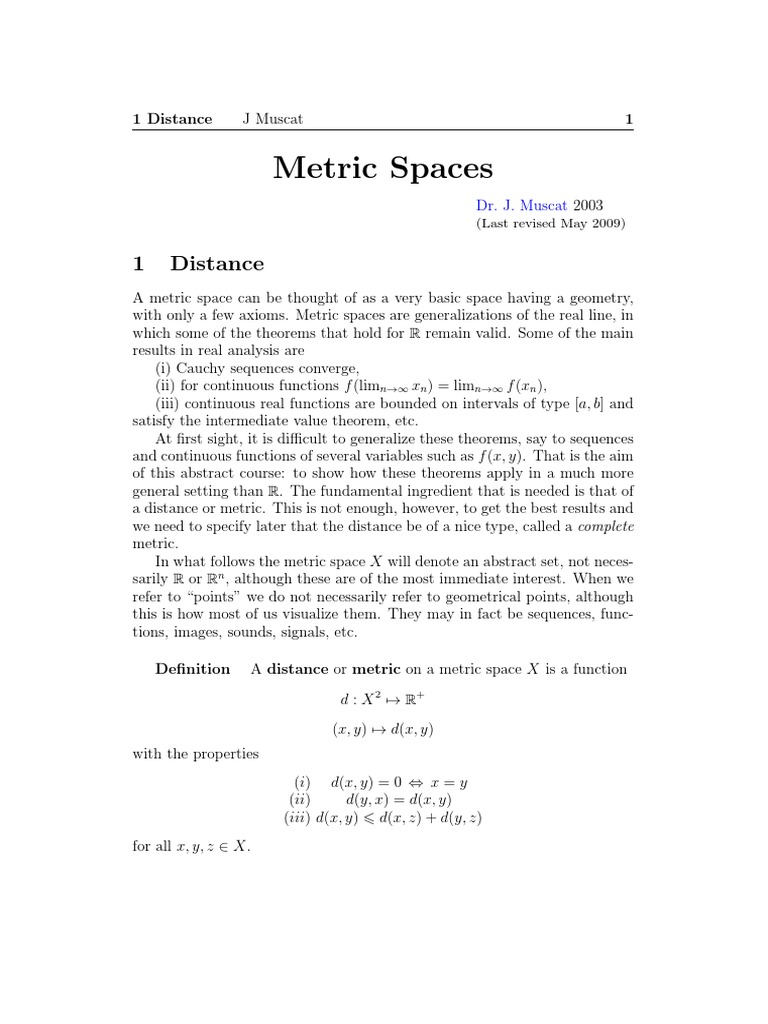 Metric Spaces | PDF | Compact Space | Continuous Function