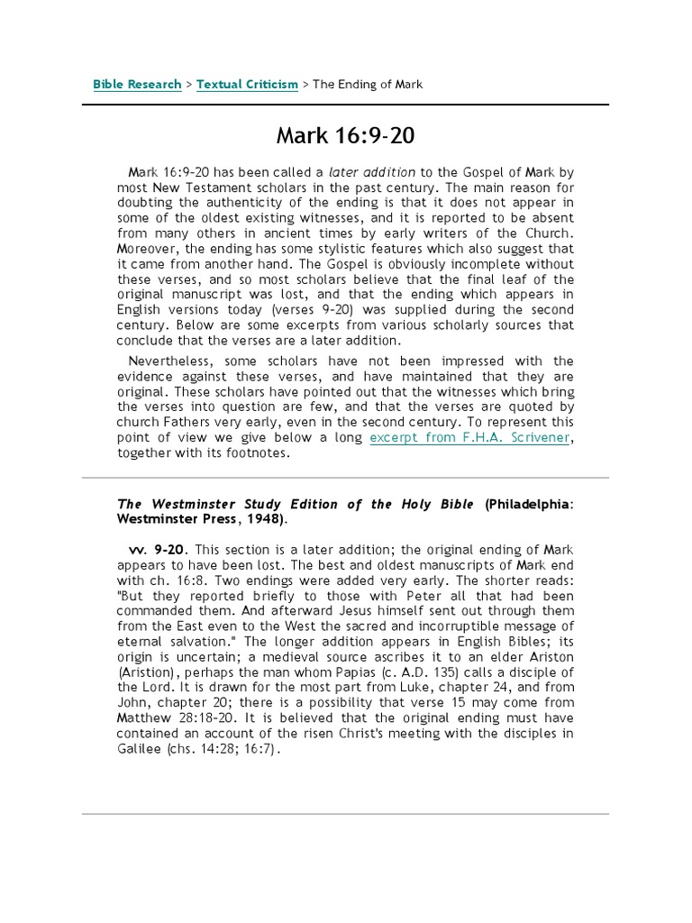 Ending Of Mark 16 9 20 PDF New Testament Gospel Of Mark