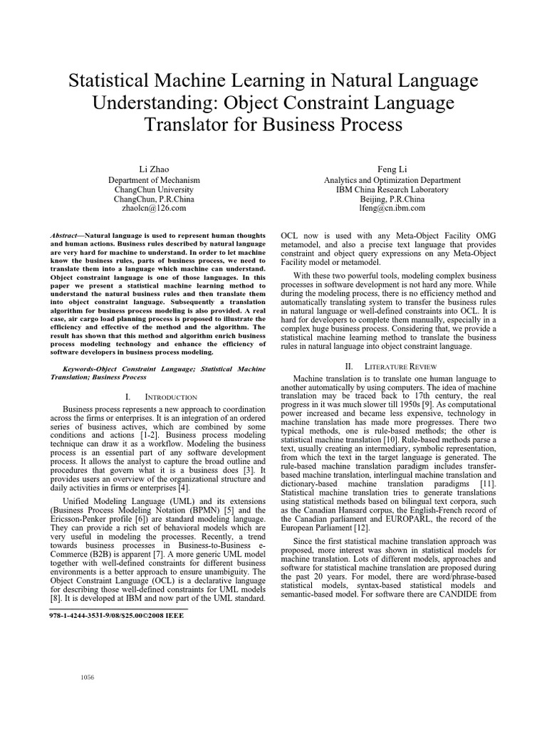Statistical Machine Learning in Natural Language Understanding: Object Constraint Language ...