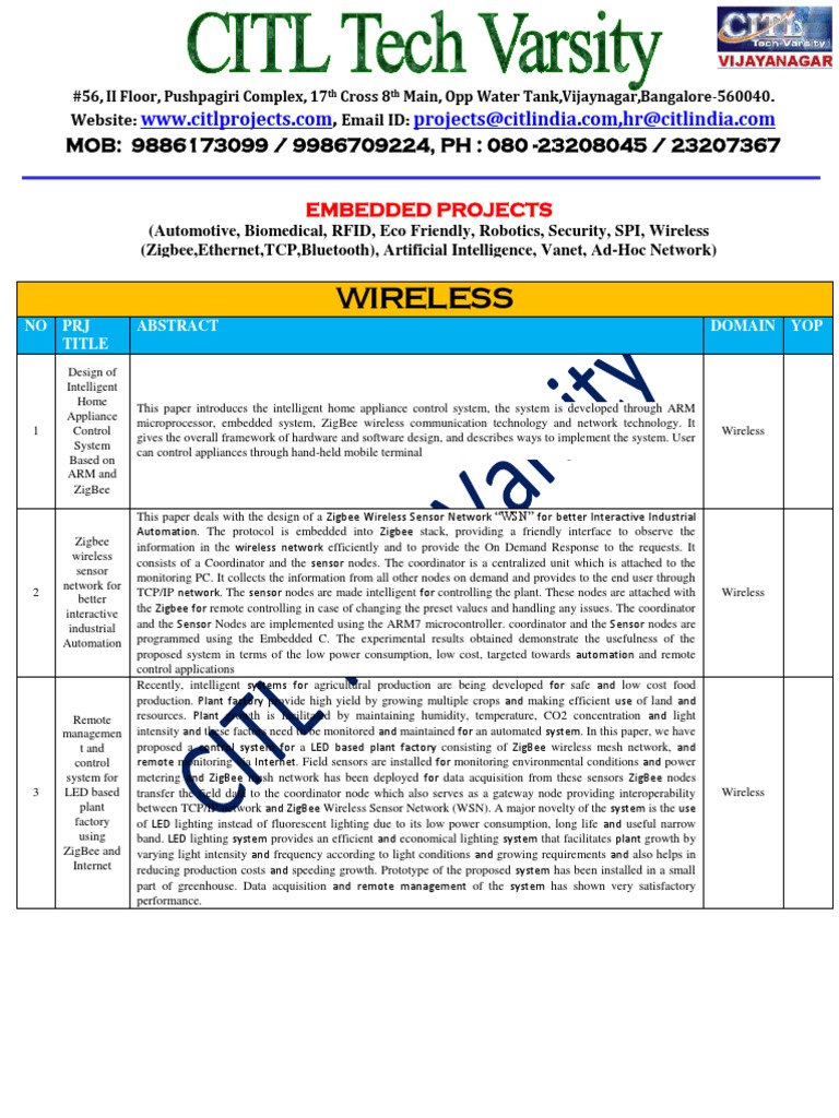 Embedded Wireless Projects | PDF | Wireless Sensor Network | Embedded System
