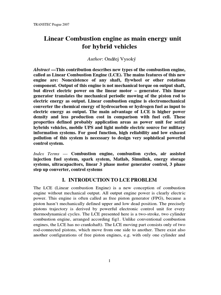 Linear Combustion Engine As Main Energy Unit For Hybrid Vehicles | PDF ...