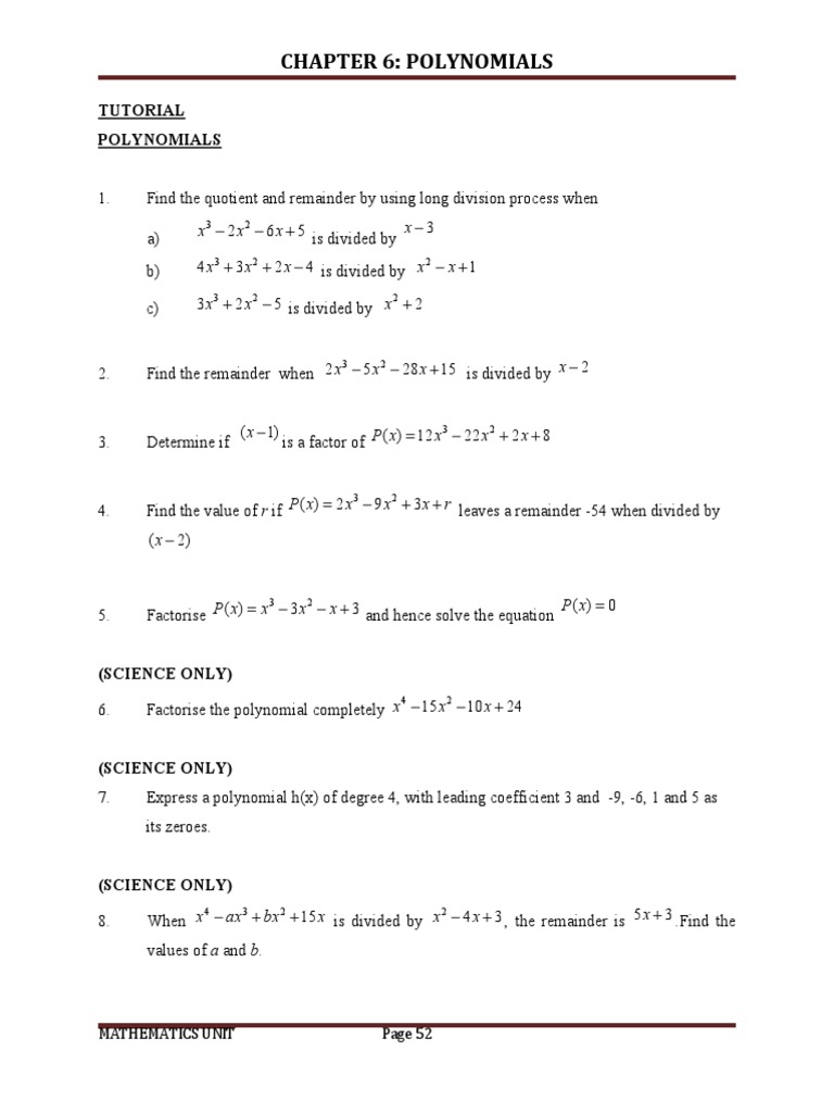 Tutorial Polynomials | PDF | Factorization | Polynomial