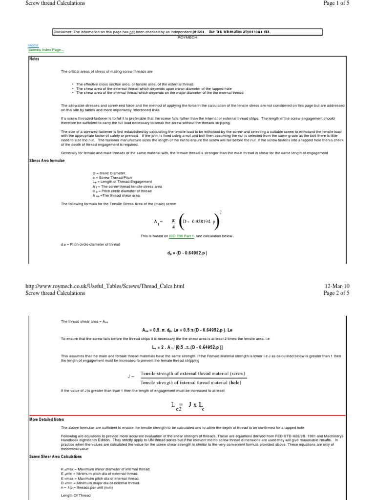Bolt Effective Area | Download Free PDF | Screw | Nut (Hardware)
