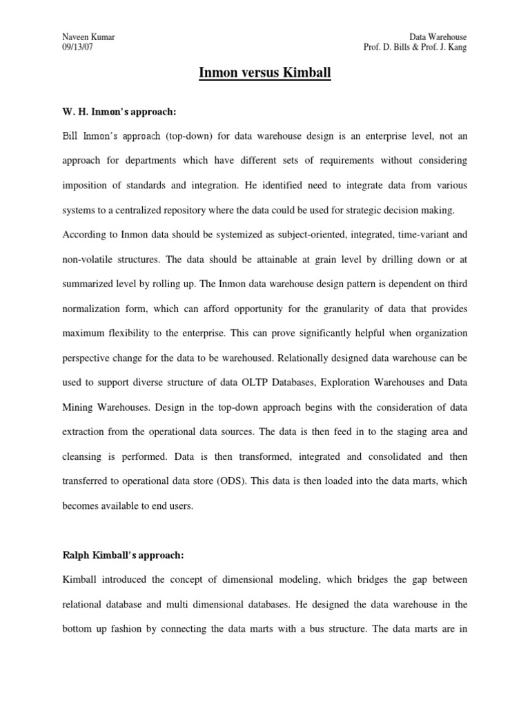Inmon vs. Kimball Data Warehouse Approaches | PDF | Computers