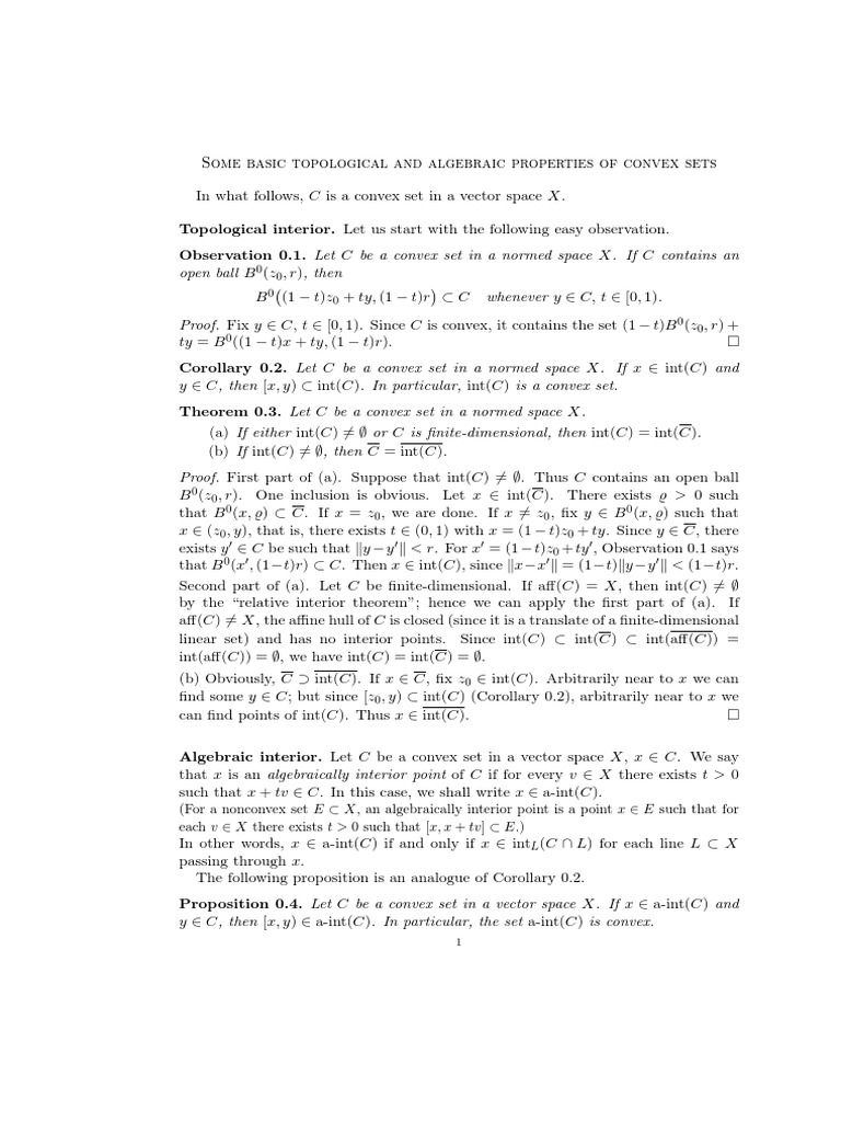 (For A Nonconvex Set E X, An Algebraically Interior Point Is A Point X E Such That For Each V X ...