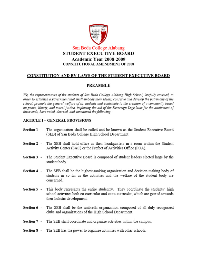 Student Executive Board Constitution and By-Laws | PDF | Government ...