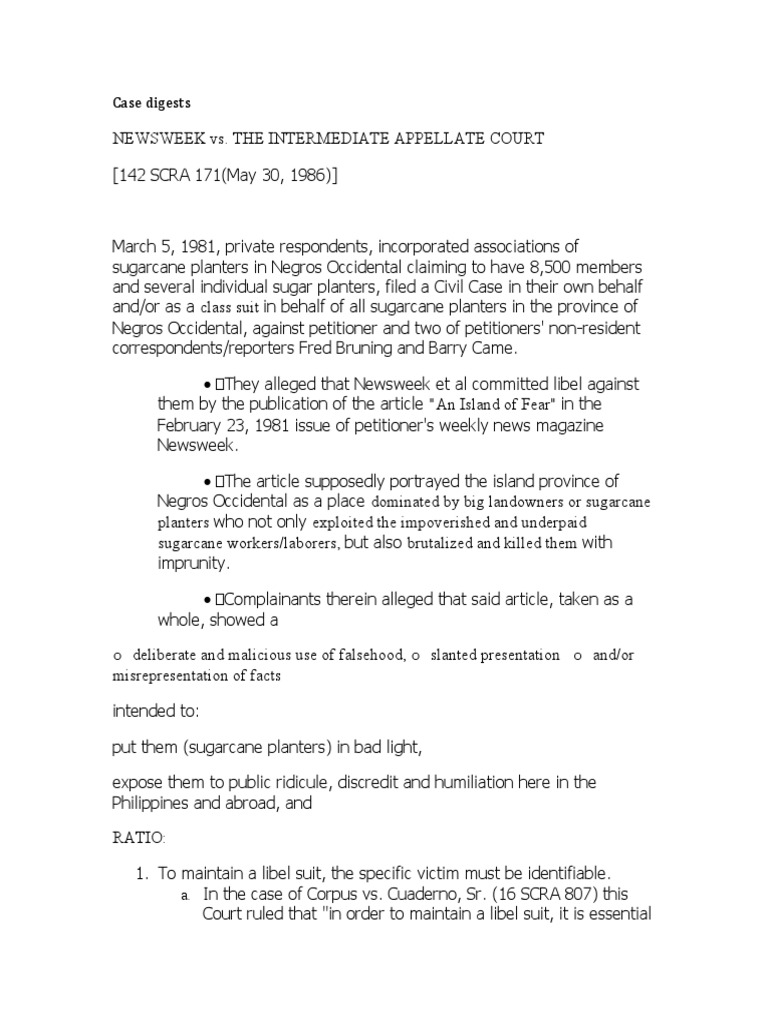 Case Digests | PDF | Defamation | Lawsuit
