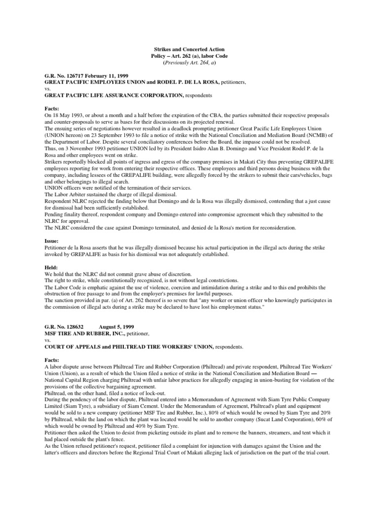 Labor Relations Case Digests | PDF | Union Busting | Strike Action