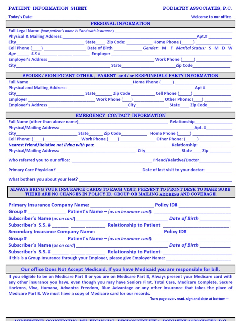Podiatry Patient Record Form | PDF | Medicare (United States) | Patient