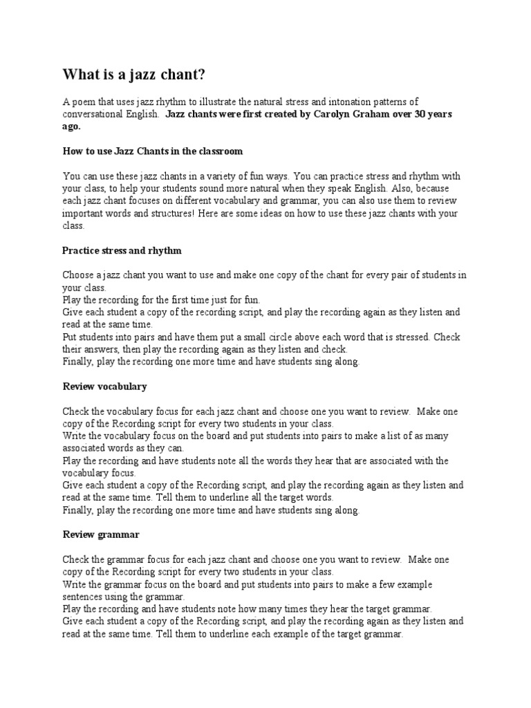 How and Why Use Jazz Chants | PDF | Poetry | Vocabulary