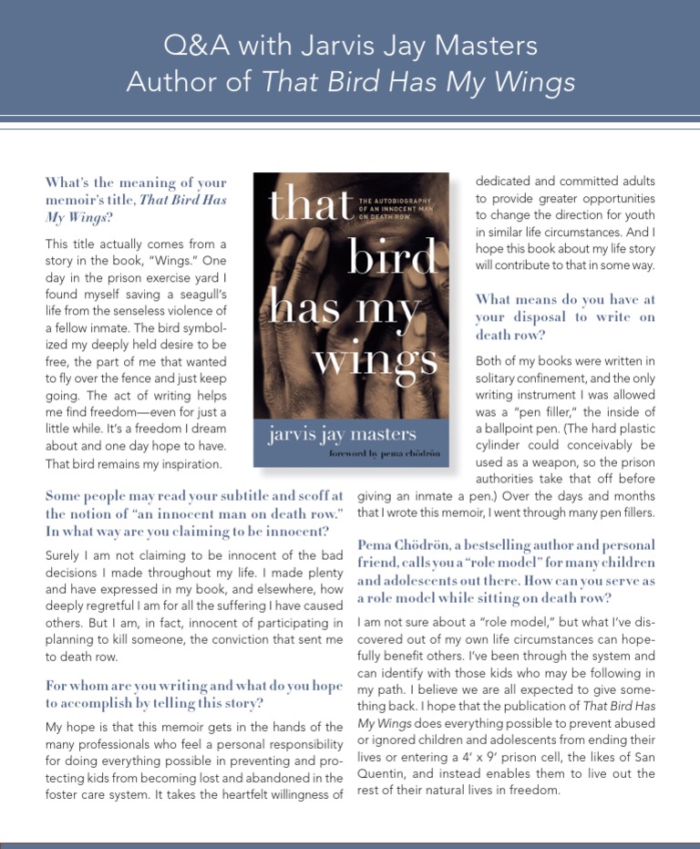 Interview With Jarvis Jay Masters, Author of THAT BIRD HAS MY WINGS ...