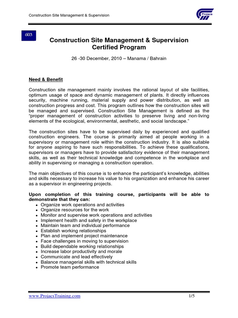 Construction Site Management Course | PDF | Construction Management ...