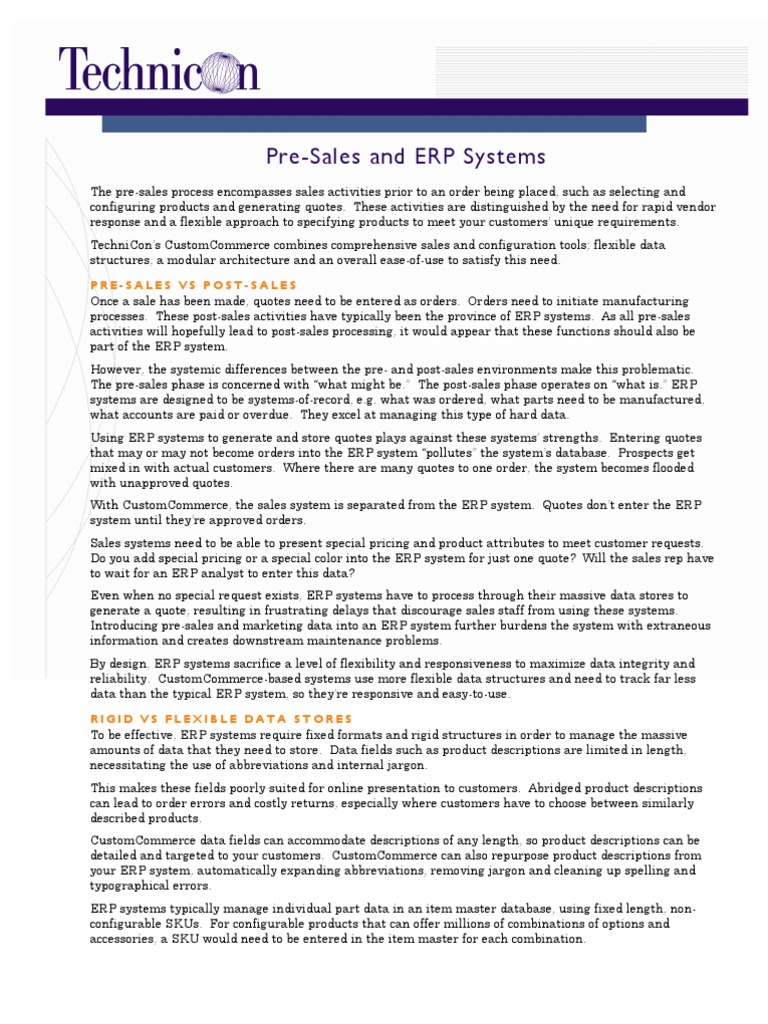Erp System Quotes Pre Sales And ERP Systems | PDF | Enterprise