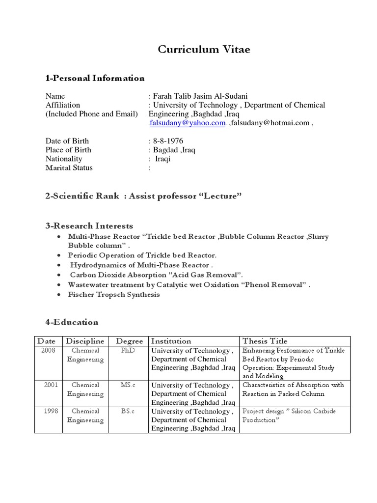 Farah. TalibE - Curriculum Vitae | PDF | Chemical Reactor | Gas To Liquids