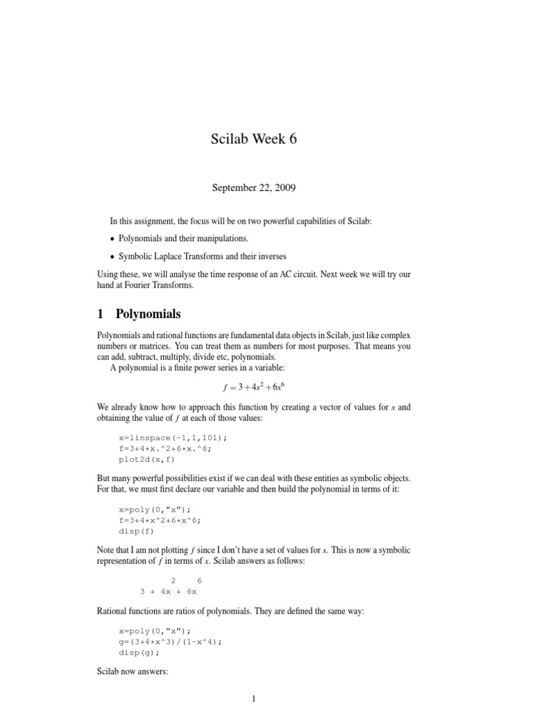 Scilab 6 Pdf Polynomial Matrix Mathematics 