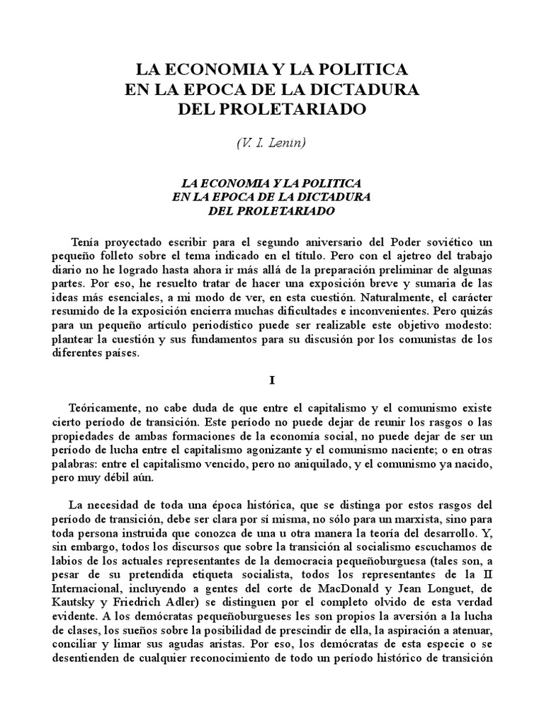 La Economia y La Politica de La Dictadura Del Proletariado Lenin | PDF ... La Economia y La Politica de La Dictadura Del Proletariado Lenin | PDF ...