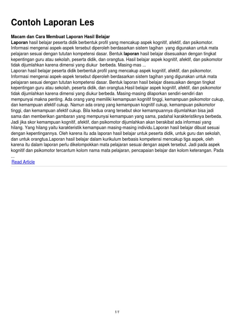 Contoh Laporan Les | PDF