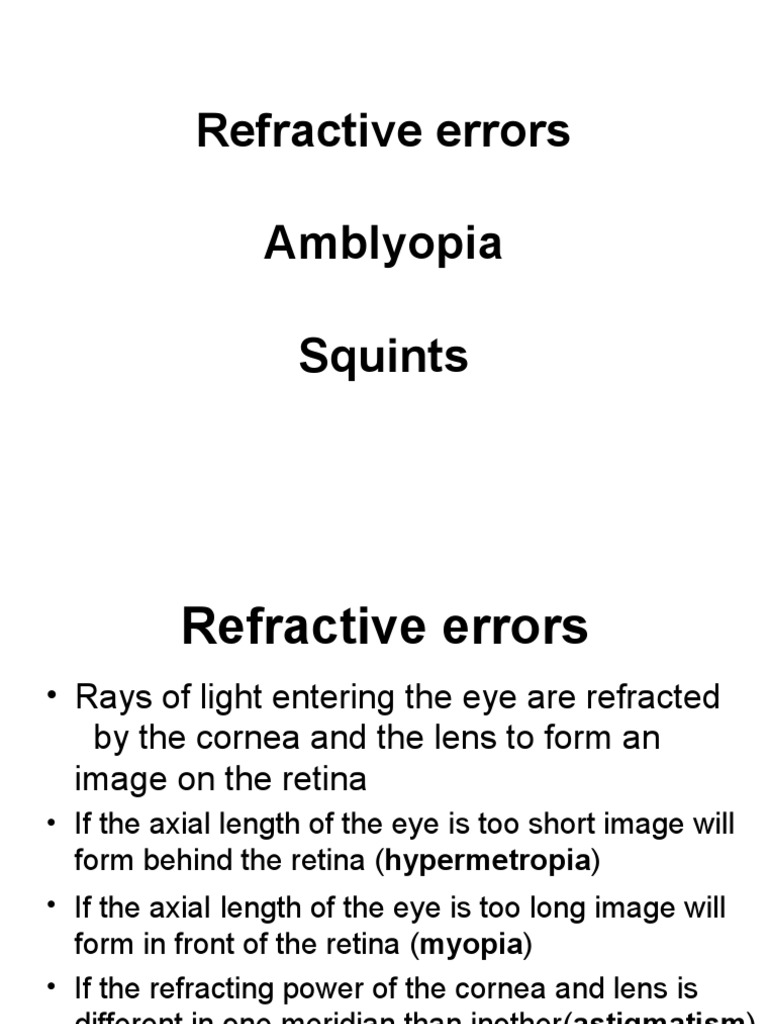 Refractive Errors Amblyopia Squints | PDF | Lens (Optics) | Visual Acuity