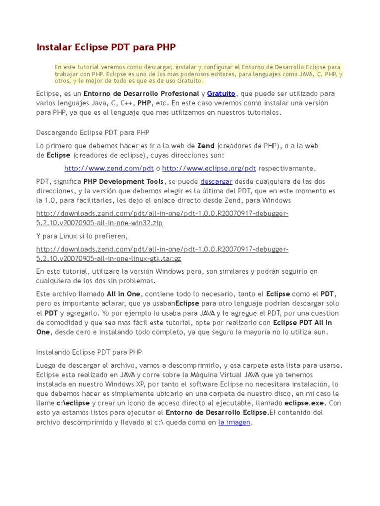 Instalar Eclipse PDT para PHP | PDF | Eclipse (software) | Php
