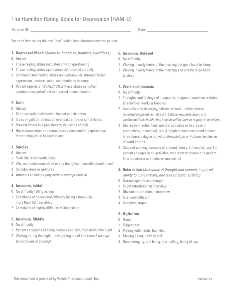 HamiltonianRatingScaleforDepression (HAM D) | PDF | Weight Loss | Anxiety