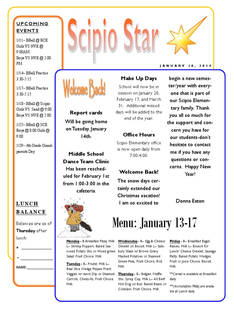 Scipio Elementary Menu and Events | PDF