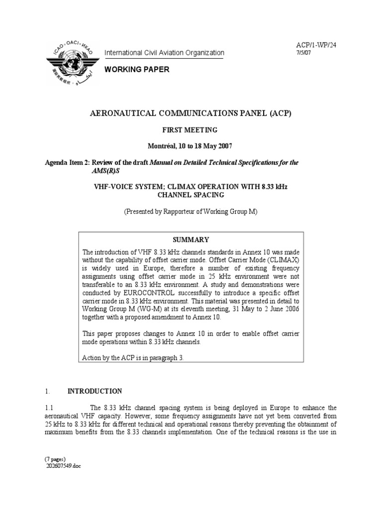 Aeronautical Communications Panel (Acp) : Working Paper | PDF
