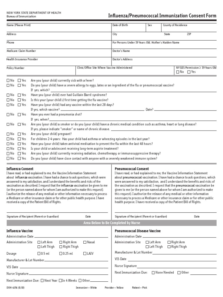 Influenza/Pneumococcal Immunization Consent Form | PDF | Influenza ...