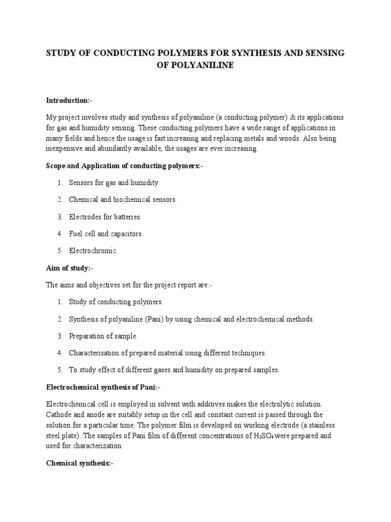 Study of Conducting Polymers For Synthesis and Sensing of Polyaniline | PDF