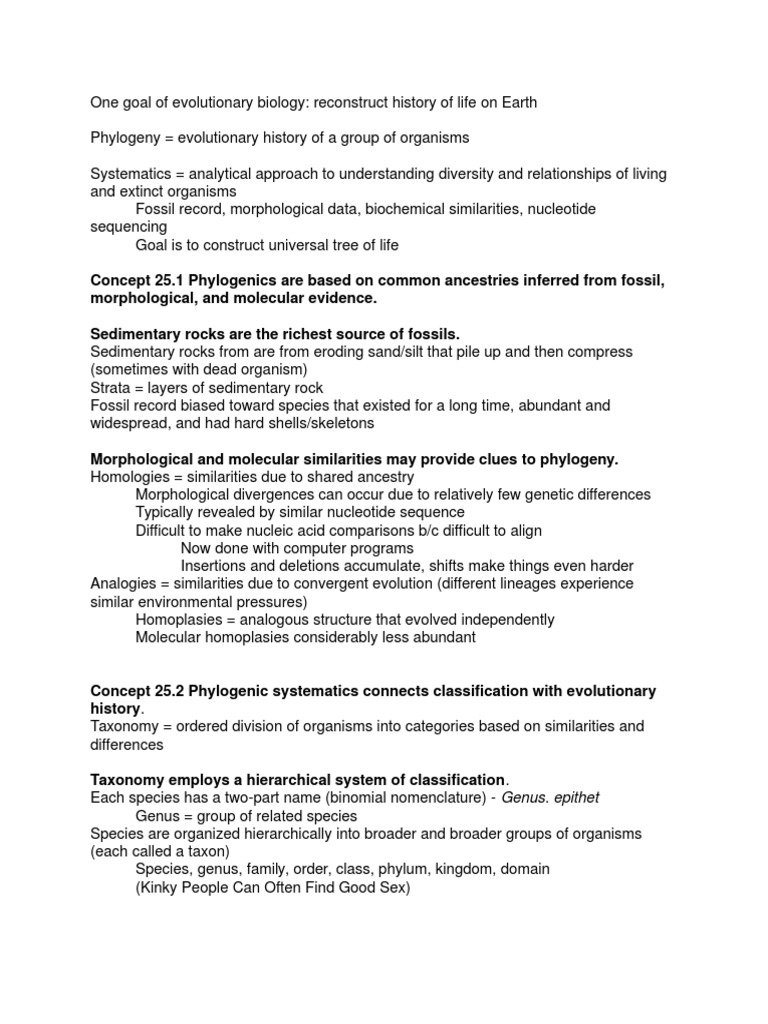 Biology Chapter 25 Notes (Cambell) | PDF | Phylogenetic Tree ...