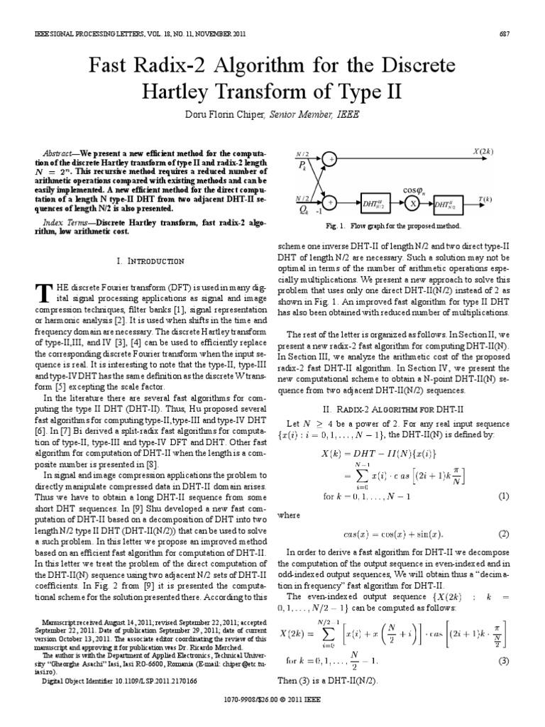 Fast Radix-2 Algorithm For The Discrete Hartley Transform of Type II | PDF | Discrete Fourier ...