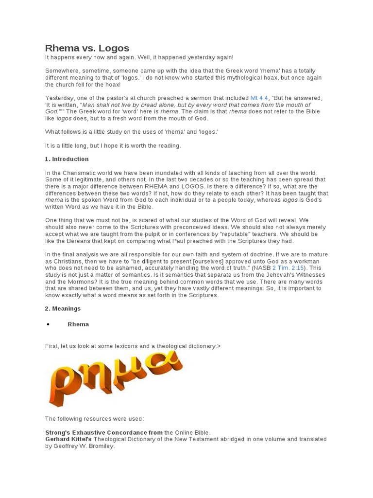 Understanding Rhema and Logos | PDF | Religious Behaviour And ...