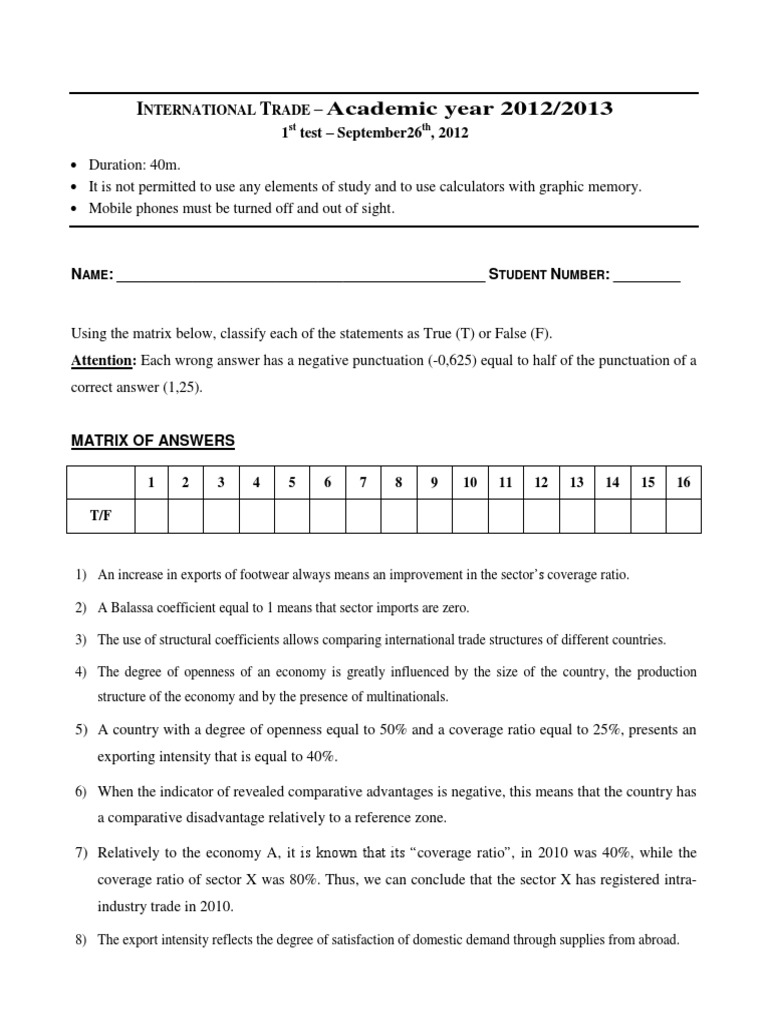 International Trade Test Instructions | PDF | Competitiveness ...