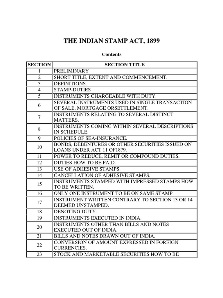 Indian Stamp Act, 1899 Overview | PDF