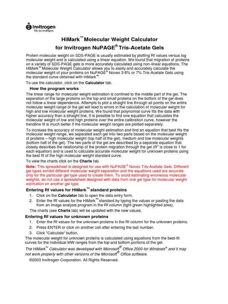 HiMark Calculator V1 | PDF | Gel Electrophoresis | Polyacrylamide Gel ...