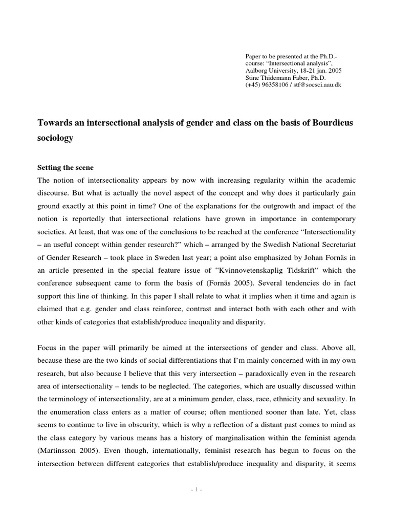 Intersectionality Analysis Gender & Class | PDF | Intersectionality | Gender