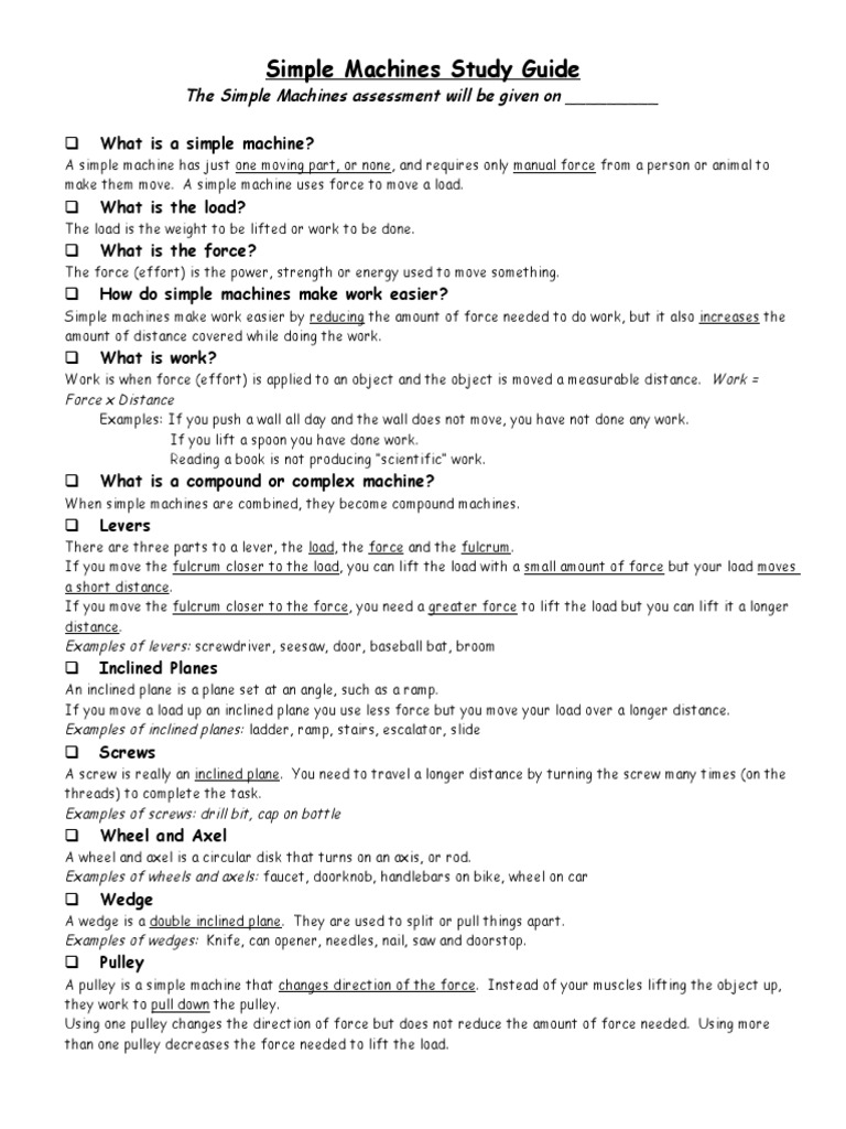 Simple Machines Study Guide | PDF | Lever | Machines