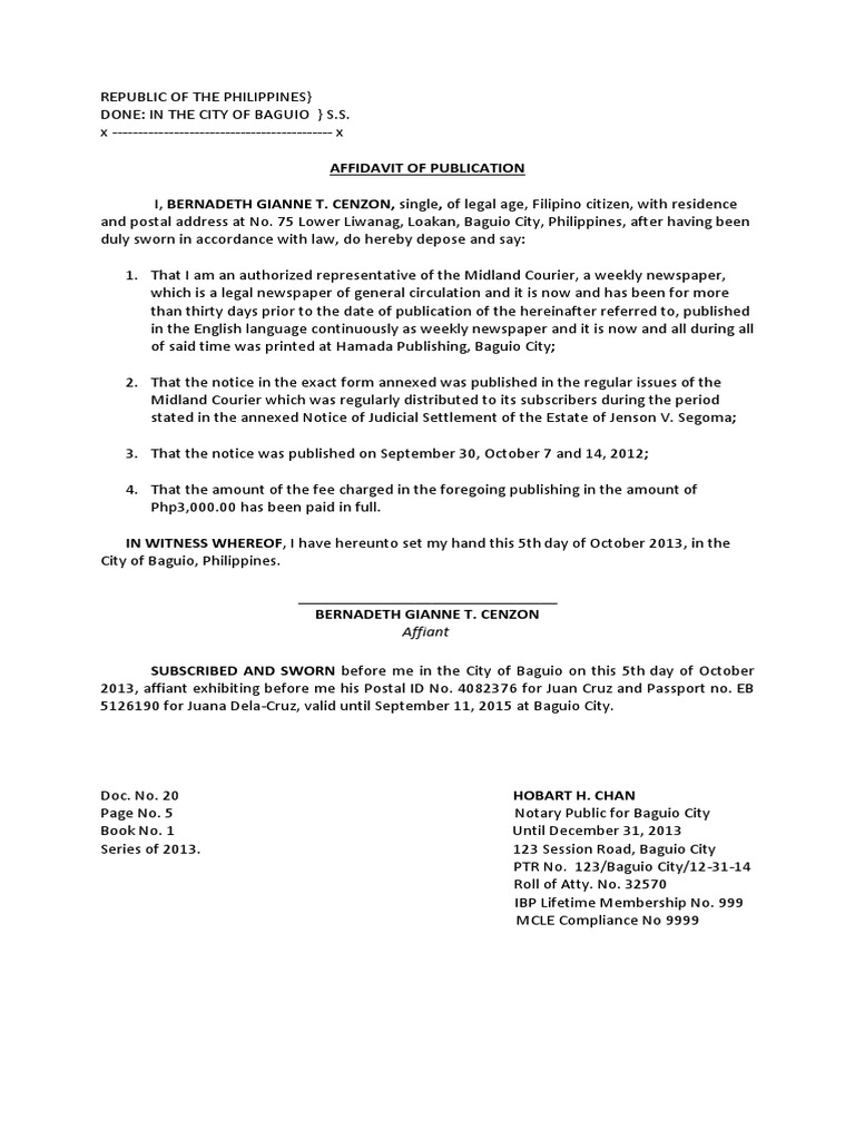 Affidavit of Publication: Affiant | PDF | Affidavit | Government Information