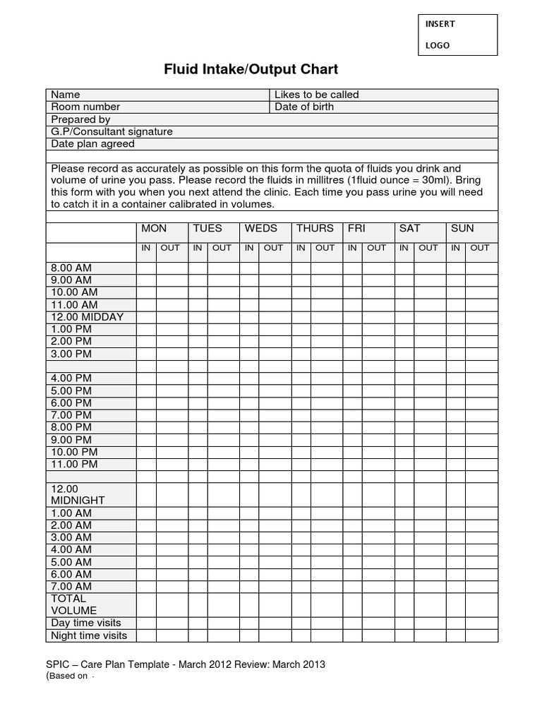 Fluid Intake/Output Chart: Insert Logo | PDF