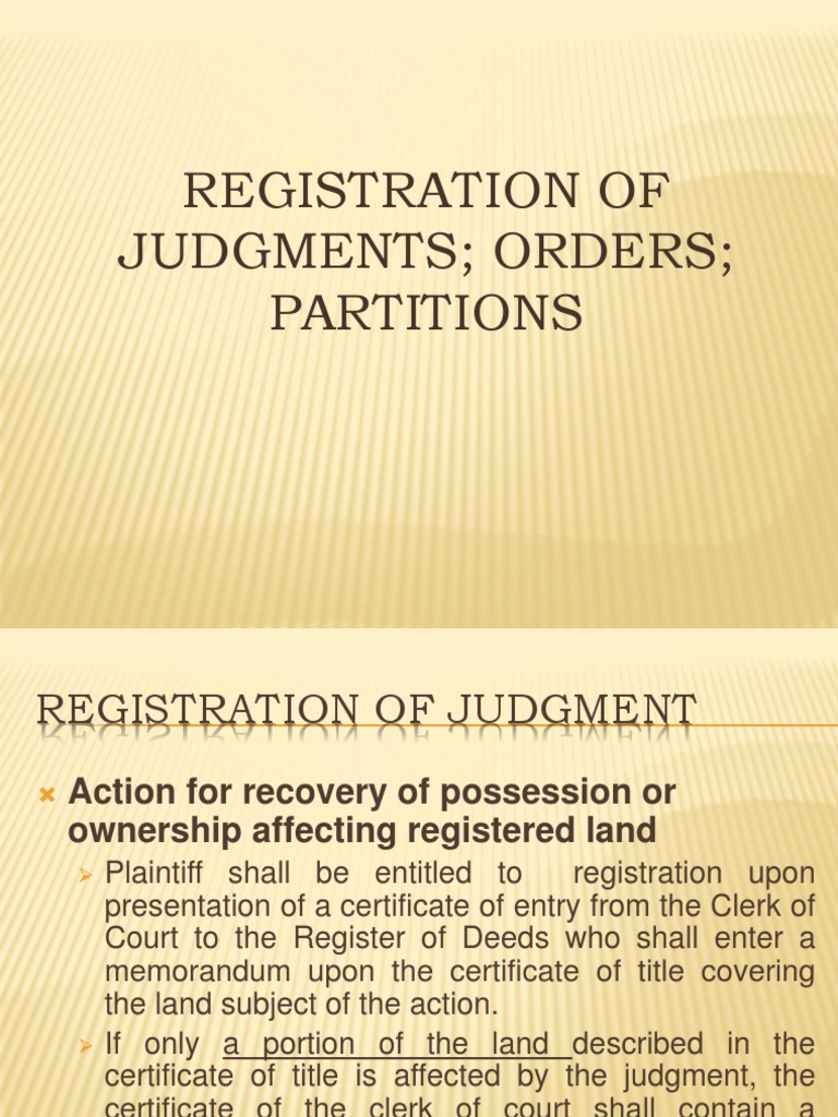 Registration of Judgments and Partition | PDF | Concurrent Estate | Deed
