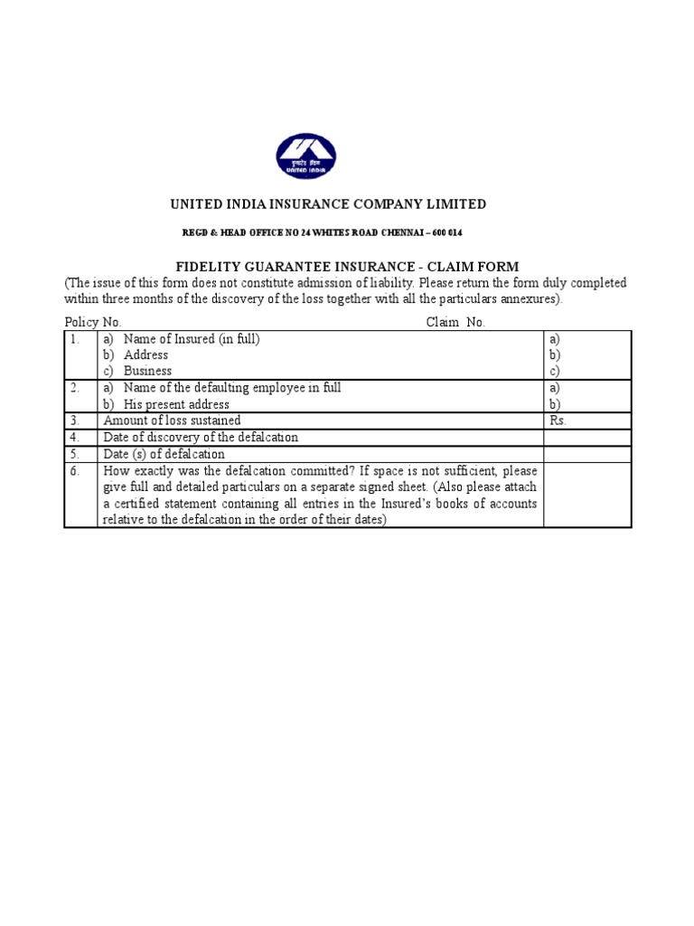 Fidelity Guarantee Insurance Claim Form | PDF | Insurance | Business