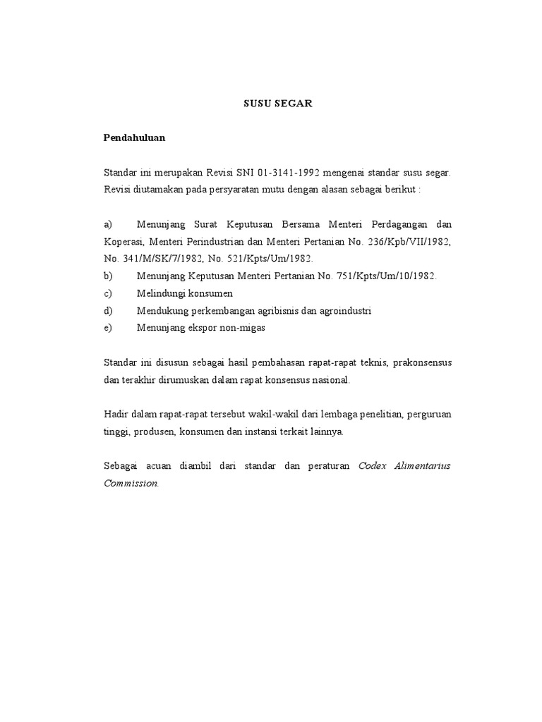 SNI 01-3141-1998 - Susu Segar | PDF