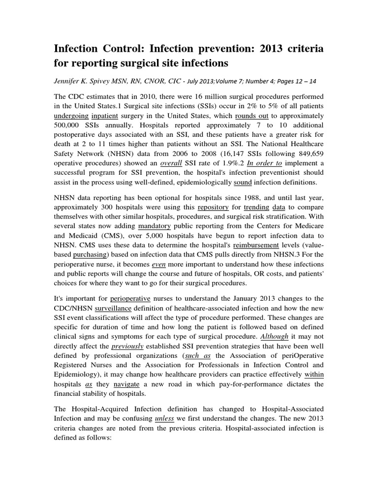 Infection Control: Infection Prevention: 2013 Criteria For Reporting ...