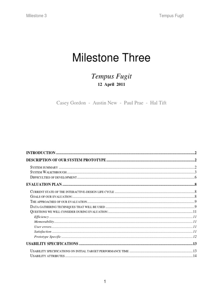 Tempus Fugit: Prototype Evaluation and Usability Specifications | PDF | Usability | Prototype