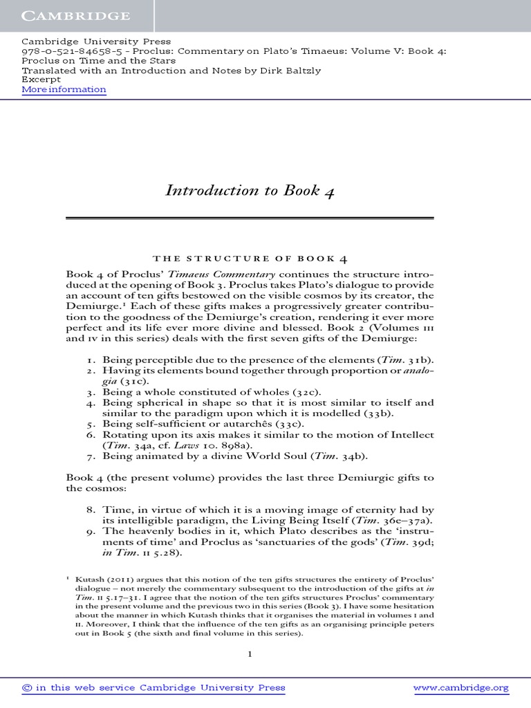 Intro Commentary On Plato's Timaeus Proclus | PDF | Neoplatonism | Plato